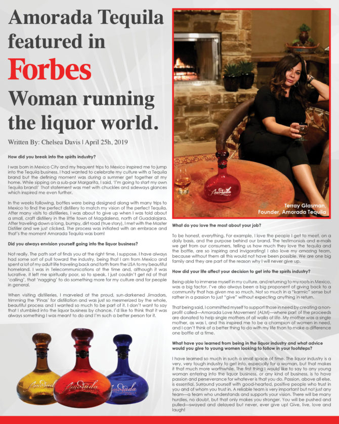 Amorada Tequila featured in Forbes Magazine - Amorada Tequila